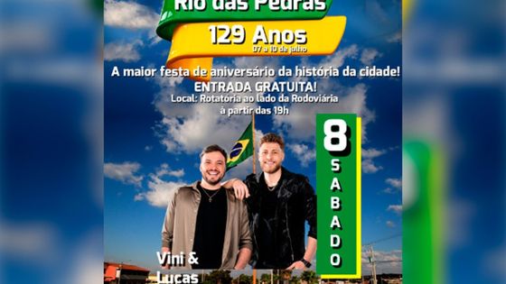 Rio das Pedras recebe Vini & Lucas no aniversário de 129 anos da cidade
