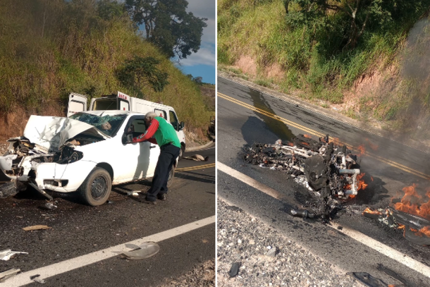 Colisão frontal entre carro e moto deixa uma mulher morta e dois ...