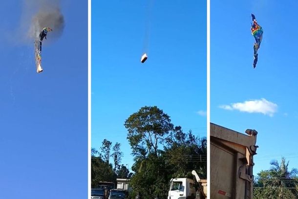 Balão pega fogo durante passeio em SC, cai e bombeiros confirmam mortos
