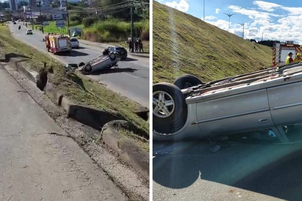 Carro “voa” da Via Expressa em Blumenau, mas motorista escapa ileso