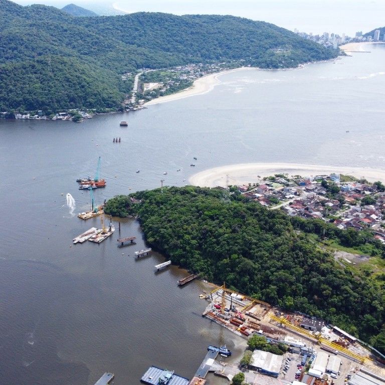 Obras da Ponte de Guaratuba avançam e revelam o "traçado" acima da baía