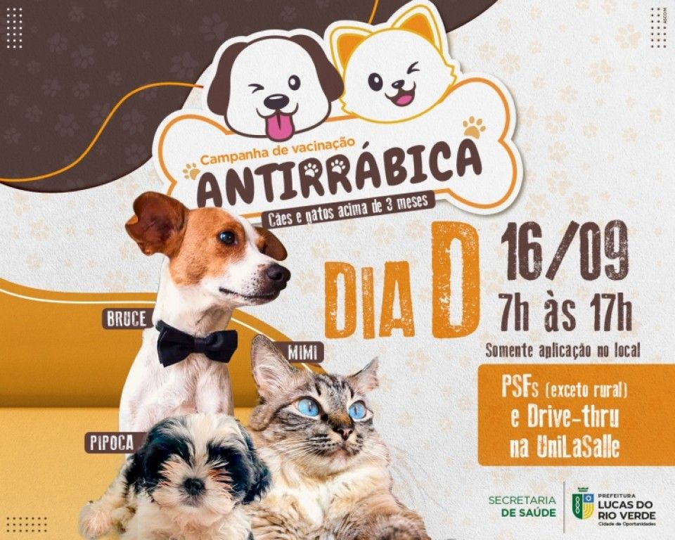 Dia D da vacinação antirrábica será neste sábado (16)