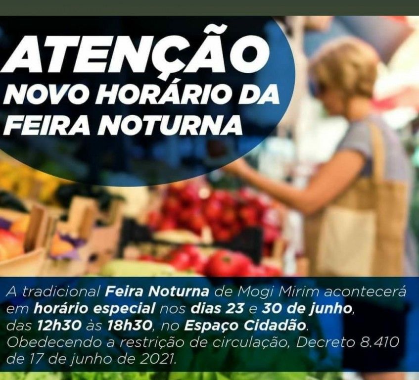 Feira noturna funcionará em horário diferenciado das 12h30 às 18h30