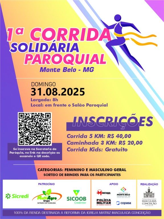 Caminhada do bem: 1ª Corrida Solidária Paroquial movimenta Monte Belo em agosto