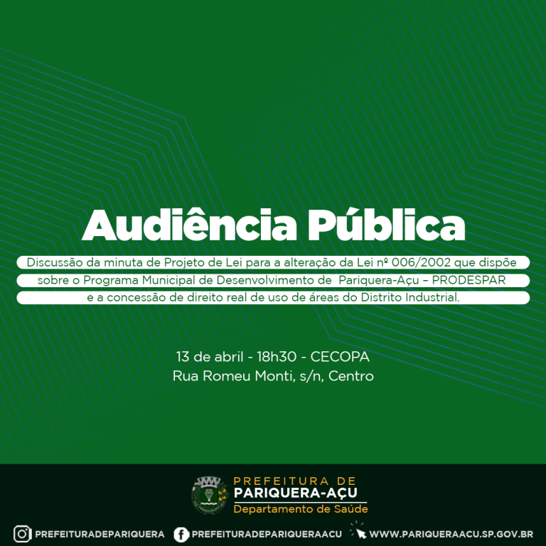 Audiência Pública discutirá Programa de Desenvolvimento de Pariquera Açu
